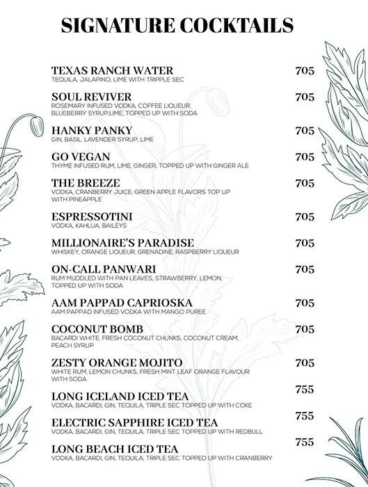 Menu of The Sky High, Vasant Kunj, New Delhi