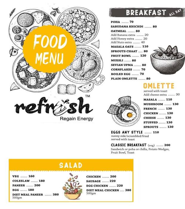Menu of Refresh, KR Puram, Bangalore