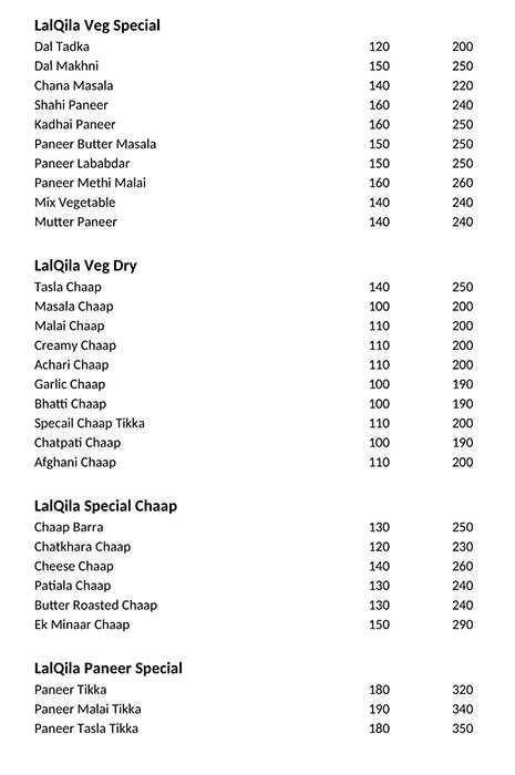 Menu of Lal Qila Restaurant, New Ashok Nagar, Noida