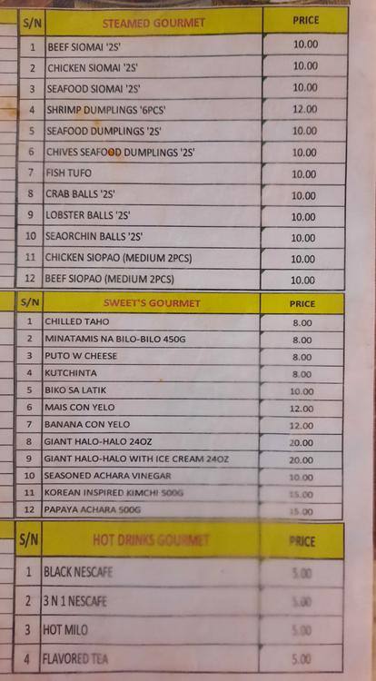 Menu of Kabayan Gourmet Cafeteria, Al Mina, Abu Dhabi