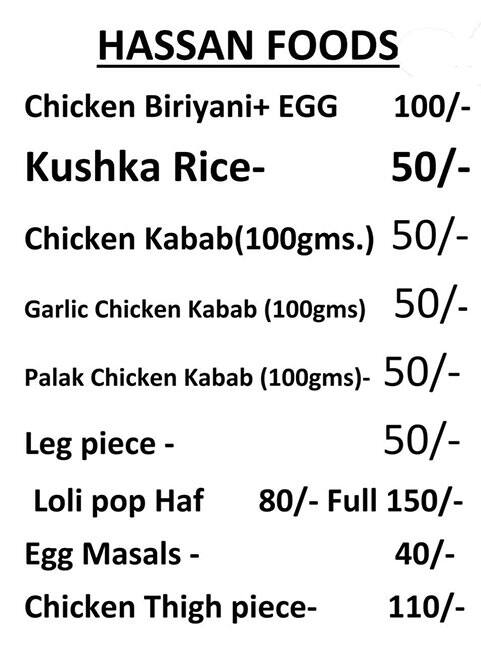 Menu of Hassan Foods, HSR, Bangalore