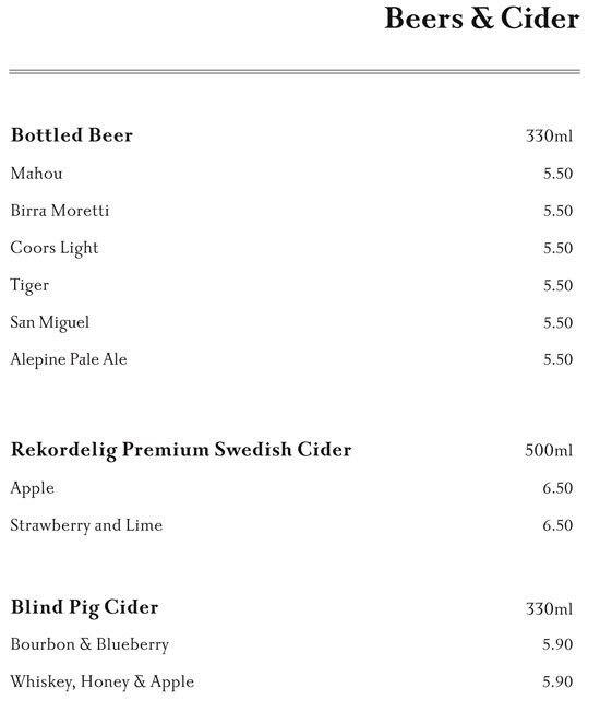 Menu at Archer Street Soho pub & bar, London