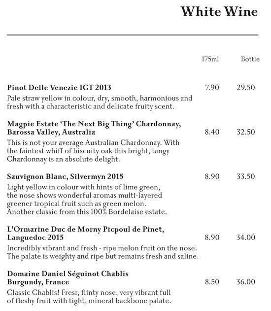 Menu at Archer Street Soho pub & bar, London