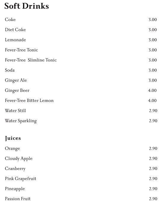 Menu at Archer Street Soho pub & bar, London