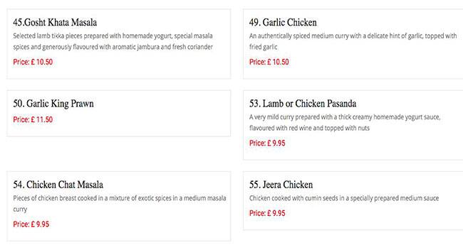 Menu at Akash Restaurant, London, 70 Northcote Rd