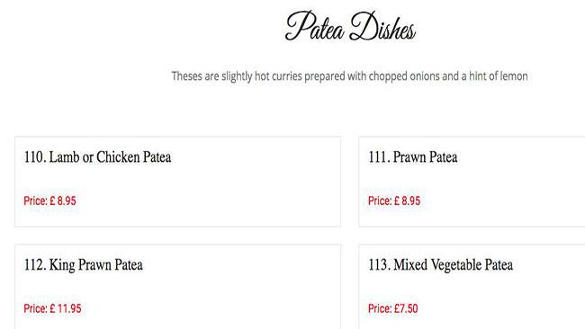 Menu at Akash Restaurant, London, 70 Northcote Rd