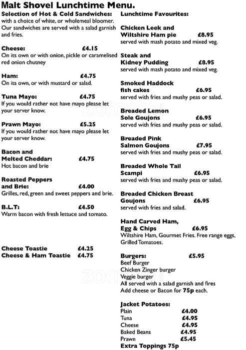 Menu at Malt Shovel pub & bar, Dartford, 3 Darenth Road
