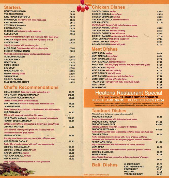 Heaton's Tandoori Restaurant Menu - Zomato UK Heaton's Tandoori Restaurant Menu - Zomato UK