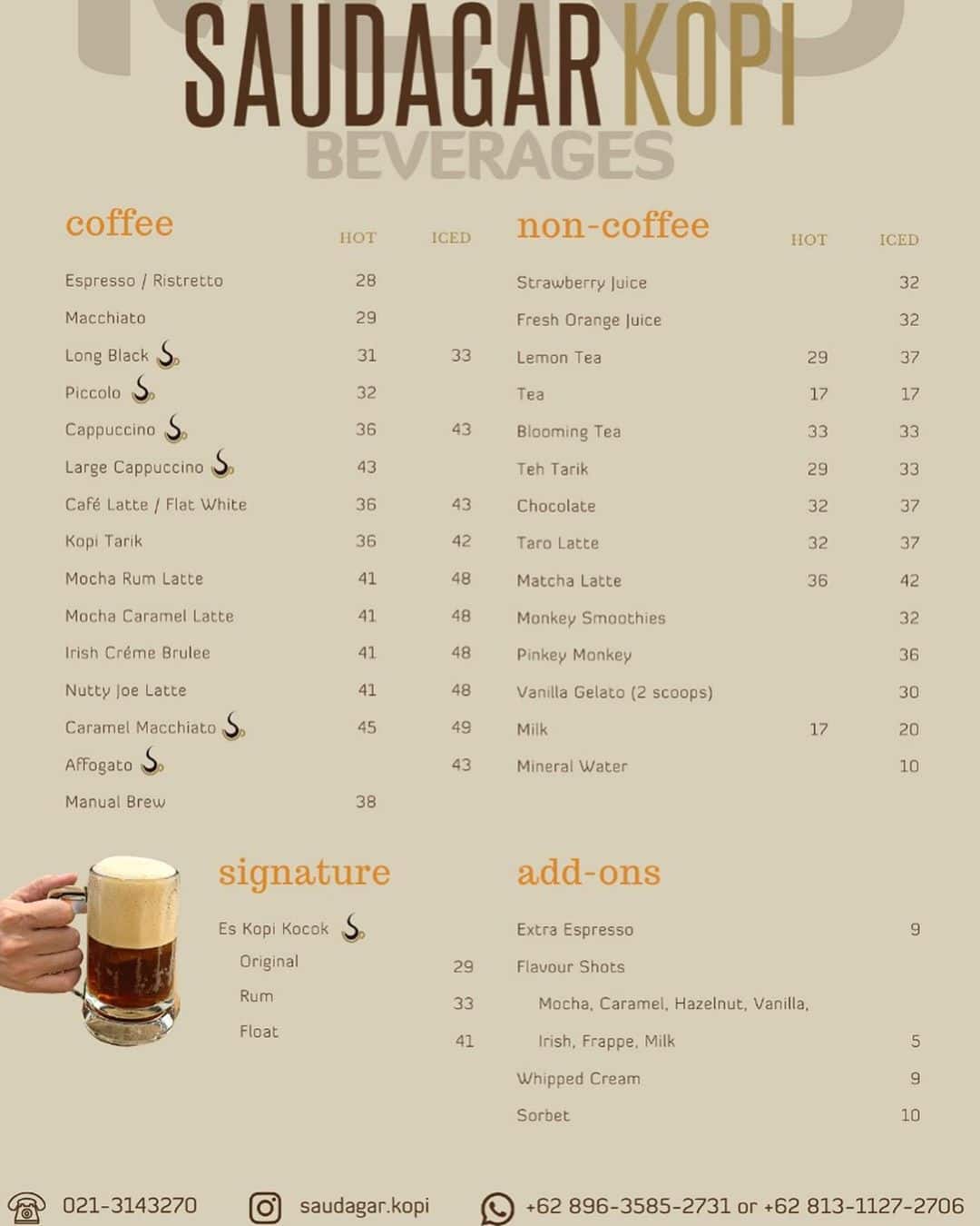 Menu at Saudagar Kopi Sabang cafe, Jakarta, Jalan Haji Agus Salim No ...