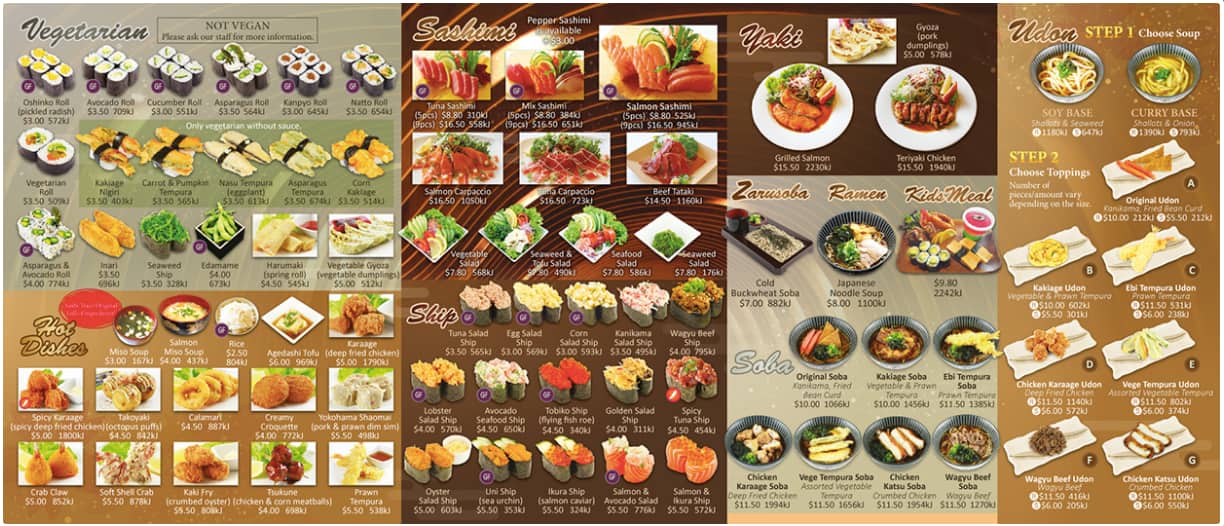 Menu at Sushi Train restaurant, Maroubra