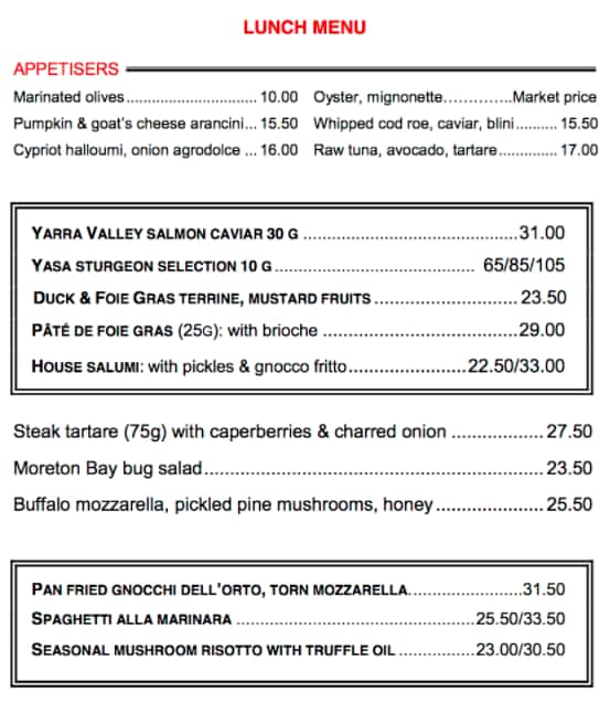 Menu at The European pub & bar, Melbourne