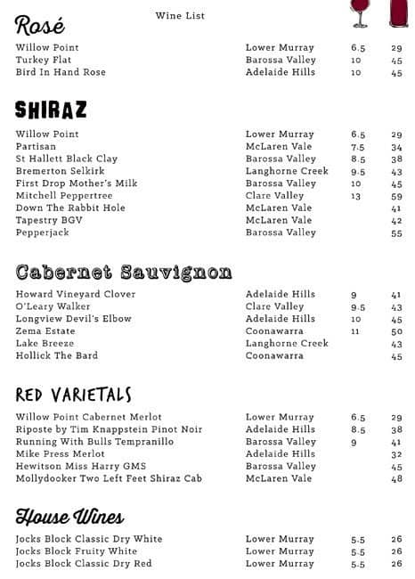Menu at Arkaba Hotel pub & bar, Fullarton, 150 Glen Osmond Rd