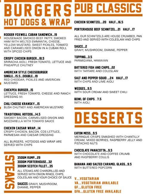 Menu at Arkaba Hotel pub & bar, Fullarton, 150 Glen Osmond Rd