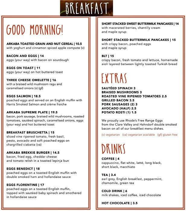 Menu at Arkaba Hotel pub & bar, Fullarton, 150 Glen Osmond Rd