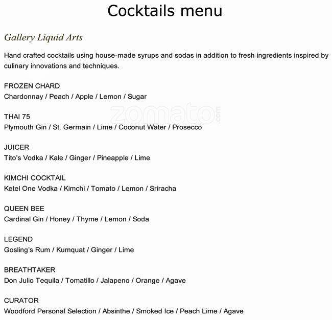 Menu at Gallery Restaurant, Charlotte