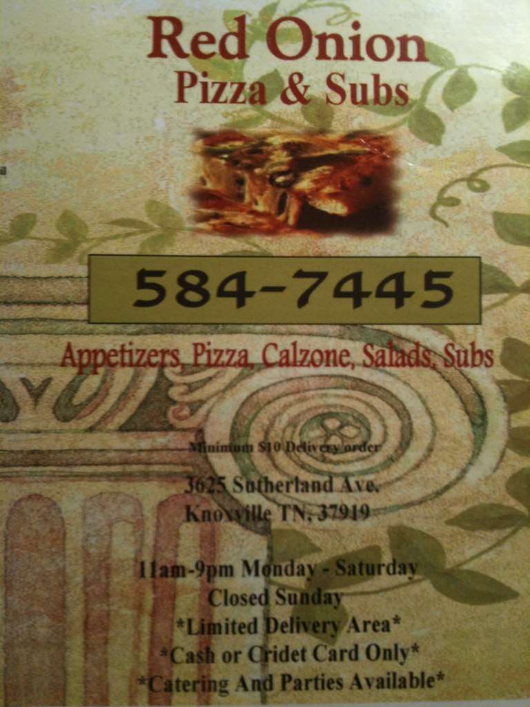 Menu at Red Onion Pizza pizzeria, Knoxville