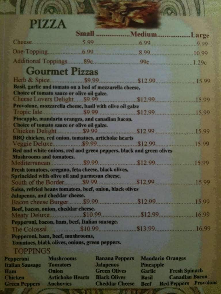 Menu at Red Onion Pizza pizzeria, Knoxville