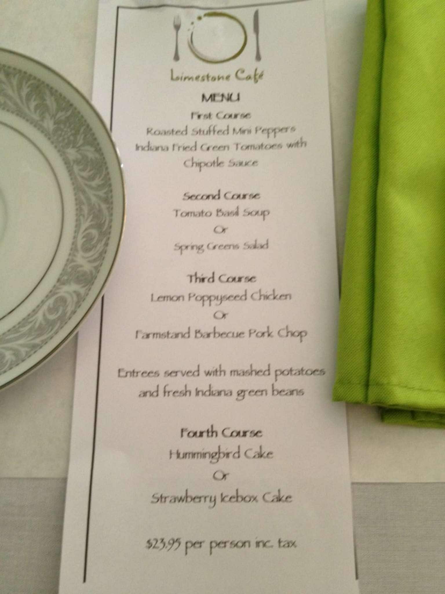 Menu at Limestone Cafe, Bedford