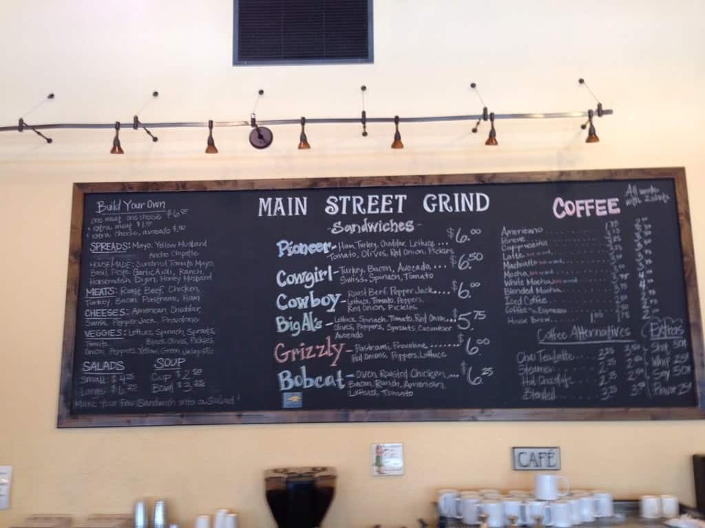Menu at Main Street Grind cafe, Miles City