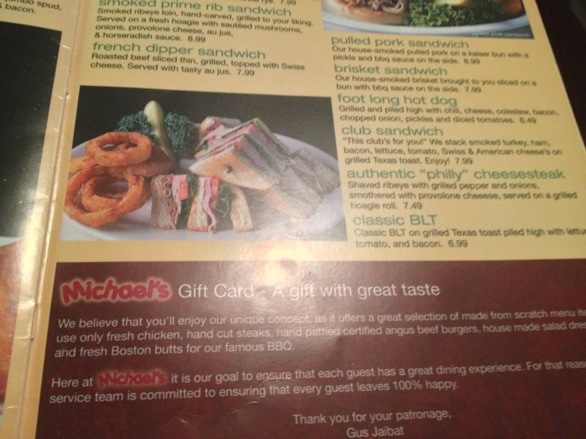 Menu at Michael's of Etowah restaurant, Etowah, 826 Highway 411 North