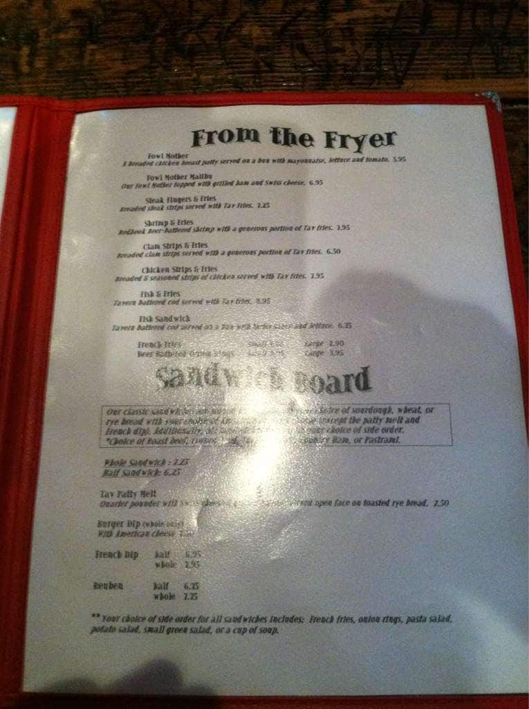 Menu at Tav pub & bar, Ellensburg