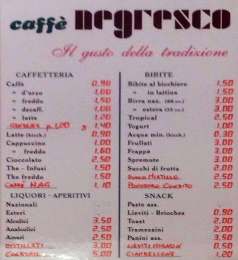 Menu at La terrazza pub & bar, Rome, Via Appiano