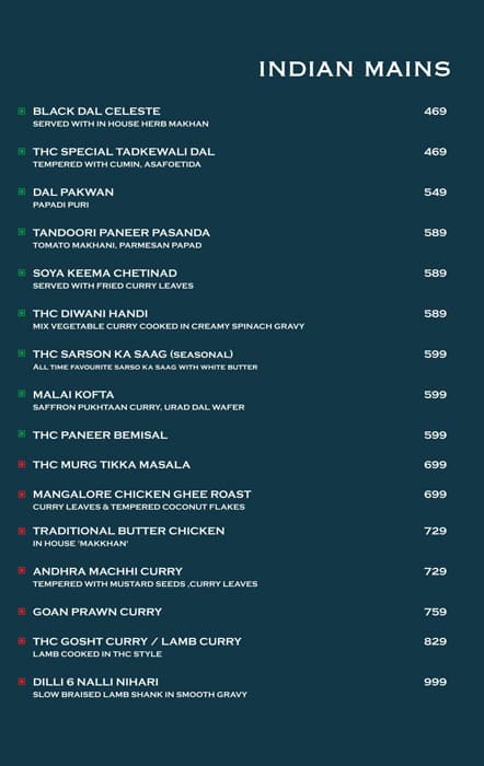 Menu at The House of Celeste, Gurugram