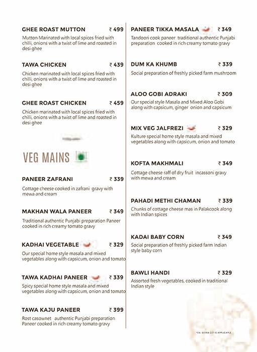 Menu at Indie Kulture, Patna