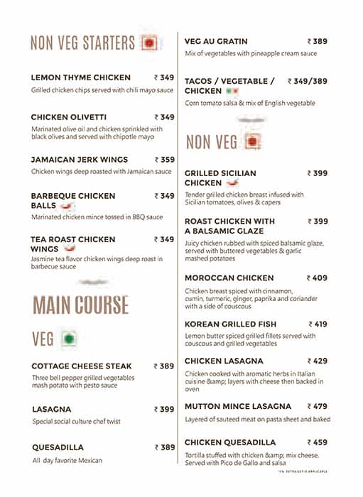 Menu at Indie Kulture, Patna