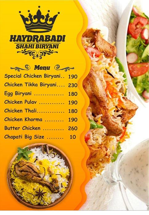 Menu of Haydrabadi Shahi Biryani, Mira Road, Mumbai