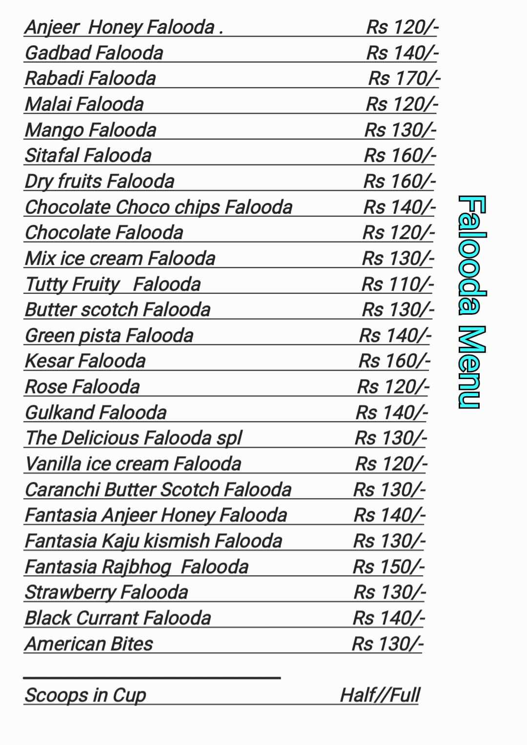 Menu of The Delicious Falooda & Ice Cream, Kalyan, Thane