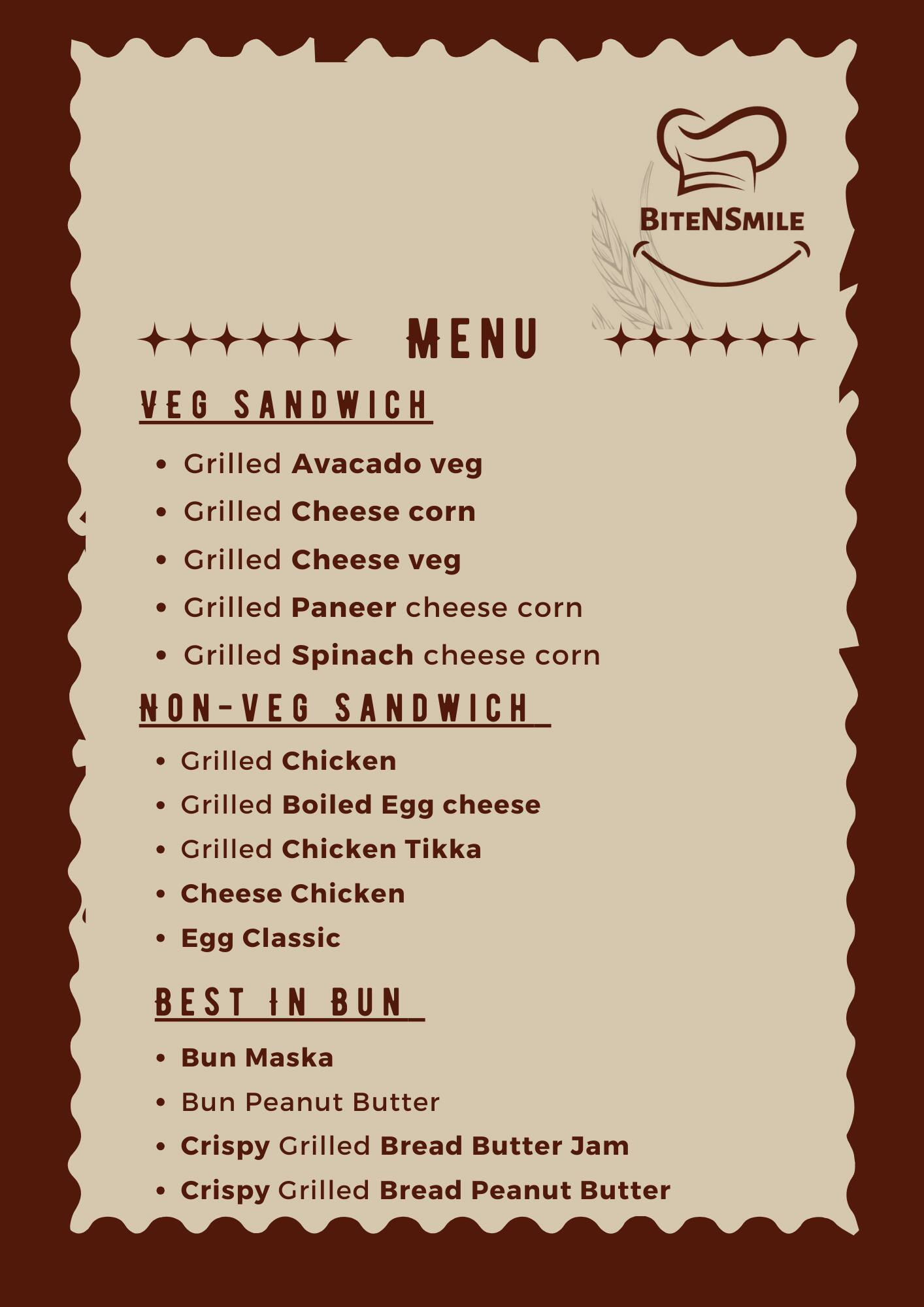 Menu of Bite N Smile, Lingampally, Hyderabad