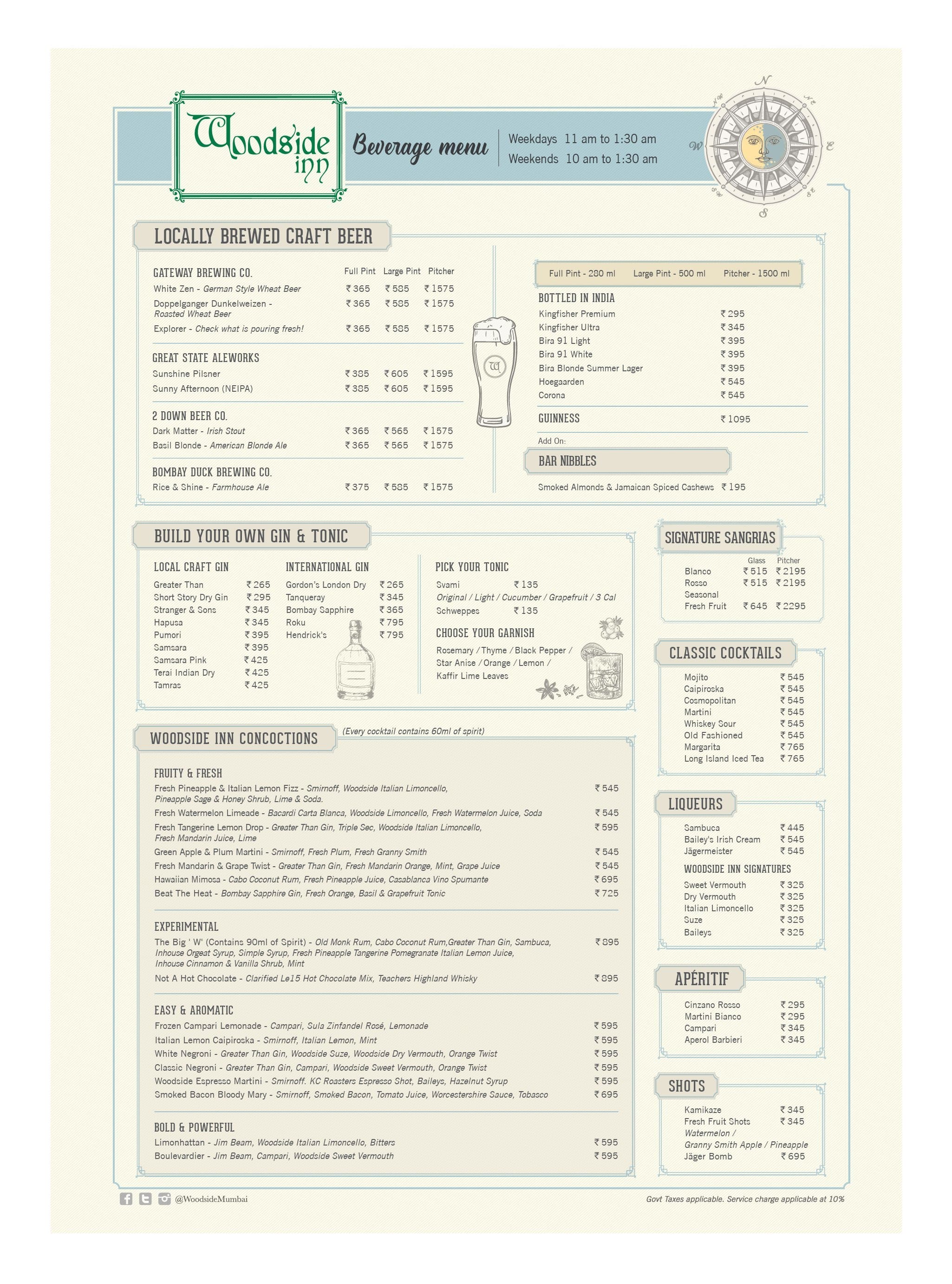 Menu of Woodside Inn, Colaba, Mumbai