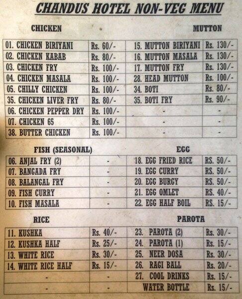 Chandus Hotel Menu, Menu for Chandus Hotel, Basaveshwara Nagar ...