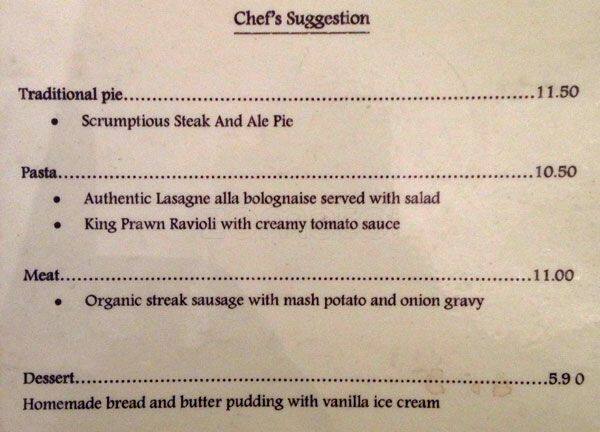 Menu at The Nightingale cafe, London, 39 Grosvenor Gardens