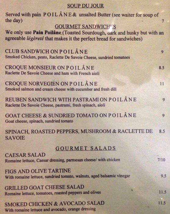 Menu at The Nightingale cafe, London, 39 Grosvenor Gardens
