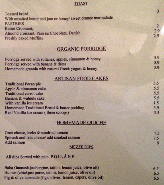 Menu at The Nightingale cafe, London, 39 Grosvenor Gardens