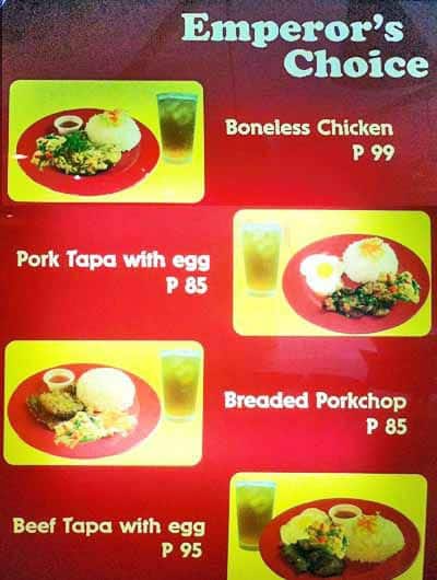 Menu at Emperor's Choice restaurant, Muntinlupa