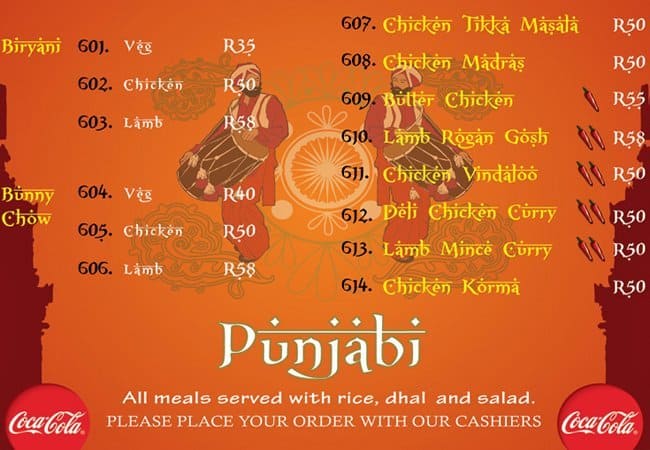 Menu at Eastern Food Bazaar restaurant, Cape Town