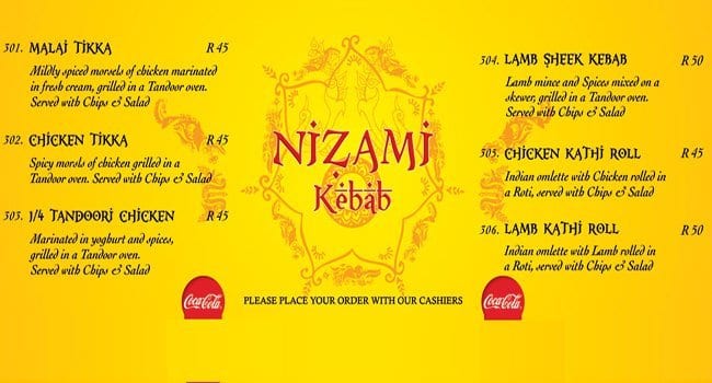 Menu at Eastern Food Bazaar restaurant, Cape Town