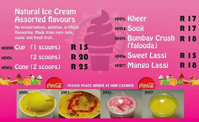 Menu at Eastern Food Bazaar restaurant, Cape Town