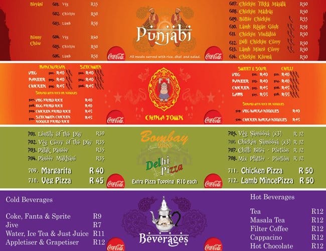 Menu at Eastern Food Bazaar restaurant, Cape Town