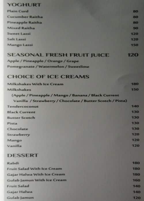 Menu at Hotel Savoy, Chennai, V67G+JFH