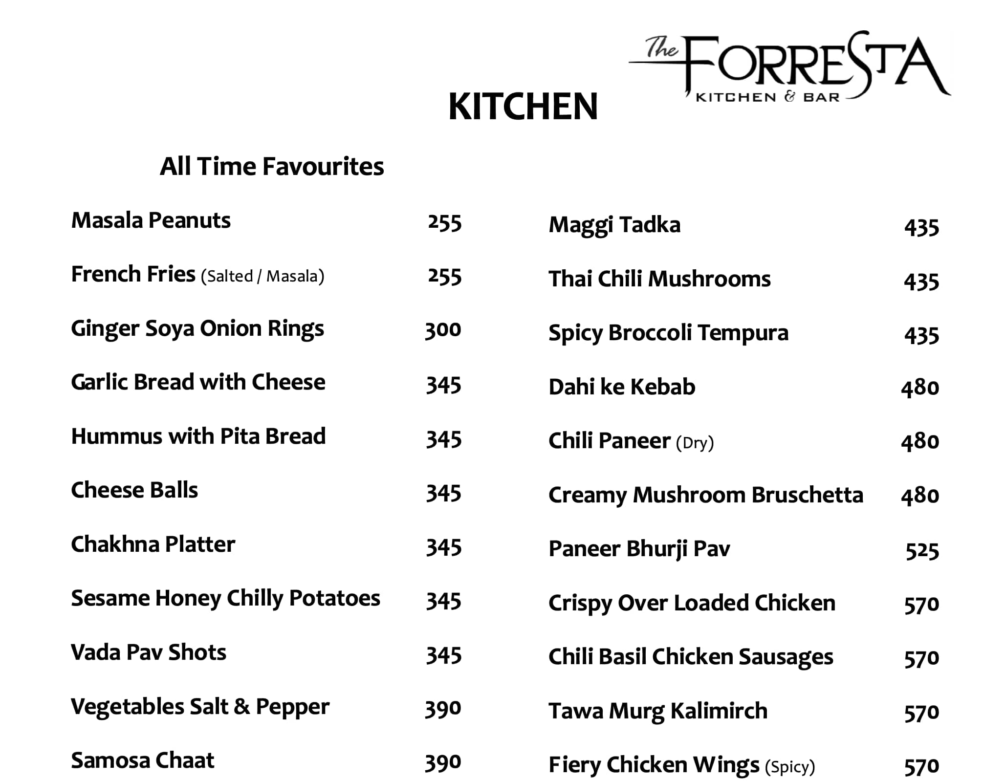 Menu of The Forresta Kitchen & Bar, Bani Park, Jaipur