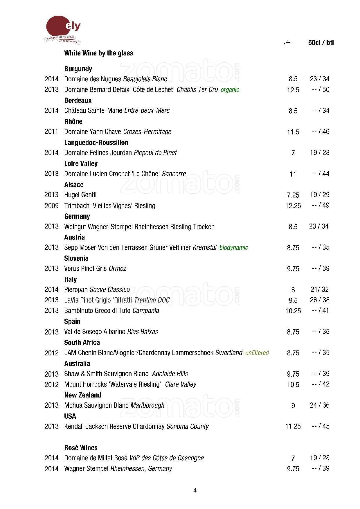 Menu at ELY WINE BAR, Dublin