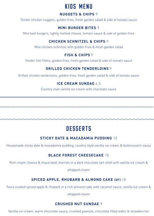 Menu at Havelock Hotel restaurant, Adelaide