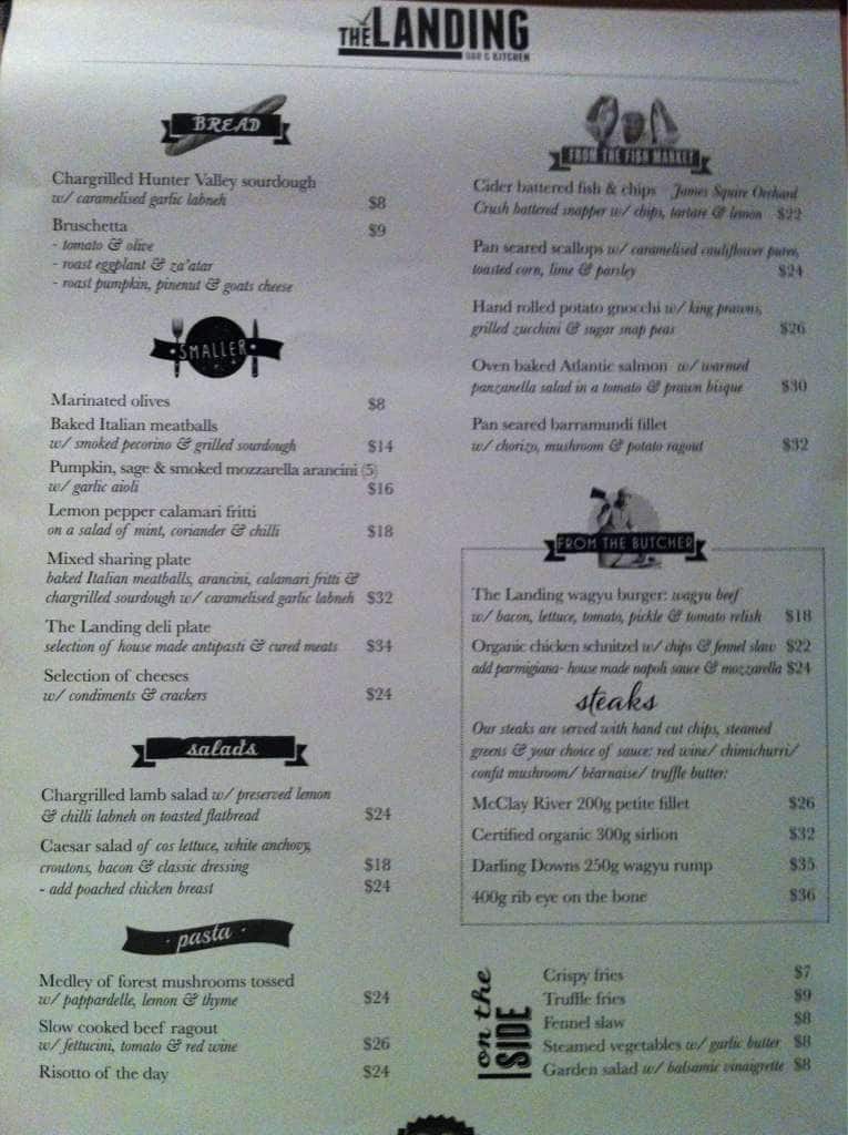 The Landing Bar & Kitchen Menu - Urbanspoon/Zomato