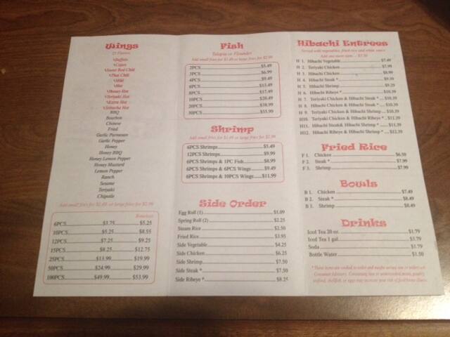Menu at Tokyo Express restaurant, Augusta