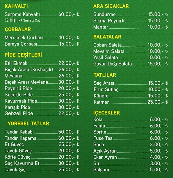 Menu at Oba Restoran Konya Mutfagi, Istanbul