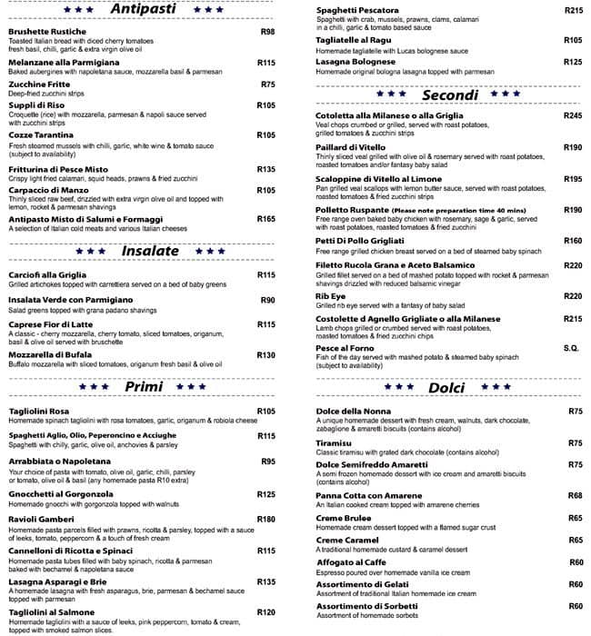 Speisekarte von Assaggi restaurant, Sandton